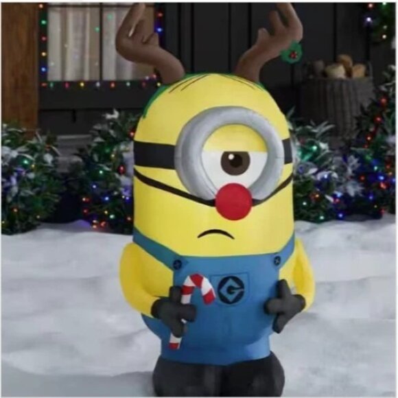 Gemmy | Holiday | New 35 Airblown Minion Stuart With Antlers And Red ...